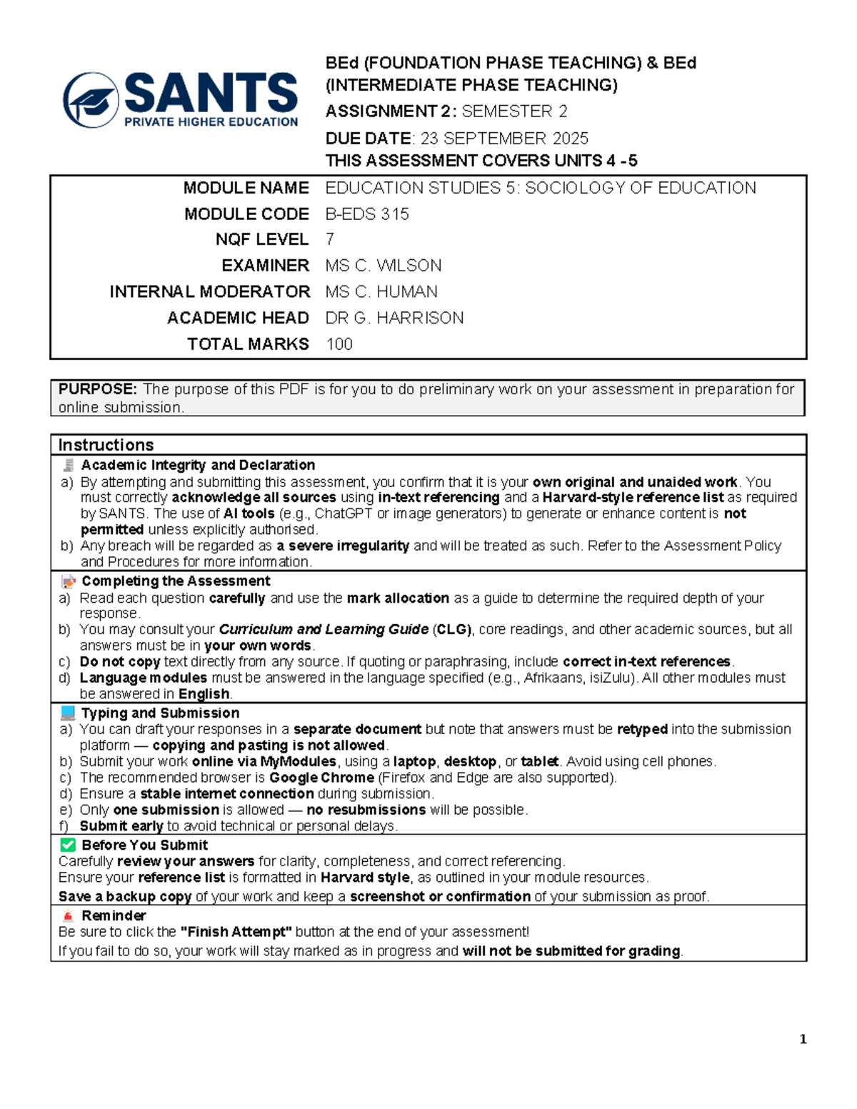 BEd (FOUNDATION & INTERMEDIATE PHASE) ASSIGNMENT 2: EDUCATION STUDIES 5 ...