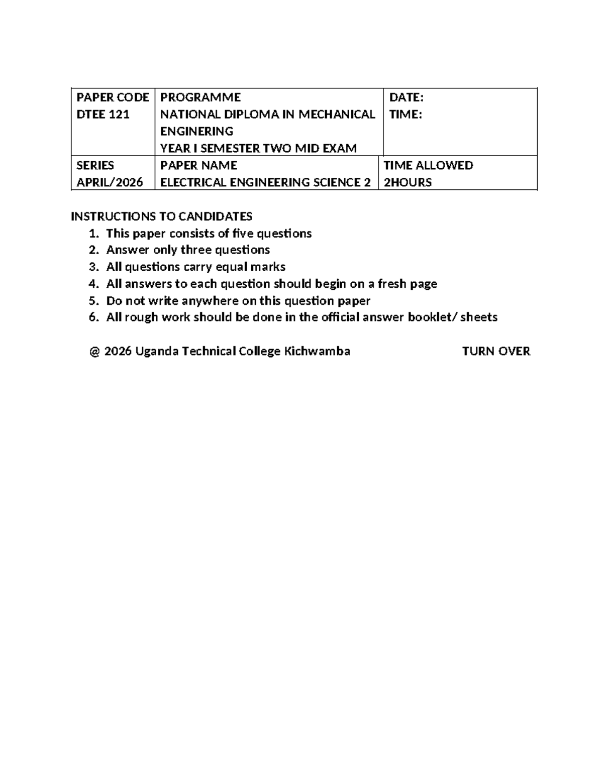 EES11 Midterm Exam 2026: Electrical Engineering Science Paper - Studocu