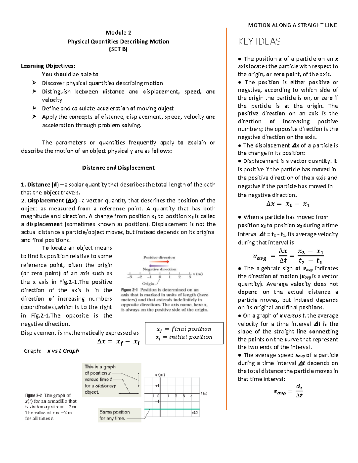 PHY03 Module 2 Set B: Analyzing Physical Quantities of Motion - Studocu
