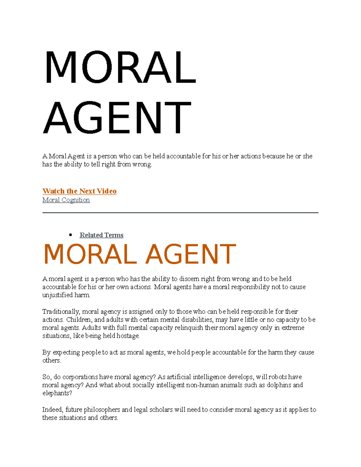 ethics and rizal life and work - MORAL AGENT A Moral Agent is a person ...