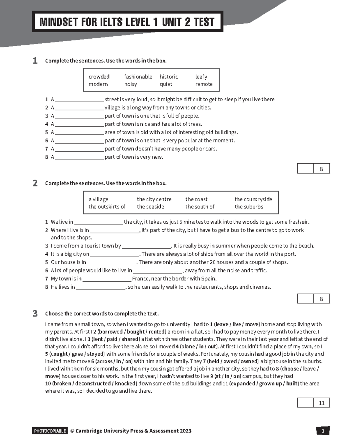 Mindset R L1 Unit Tests U02 Student - MINDS ET F OR IELTS LEVEL 1 UNIT ...