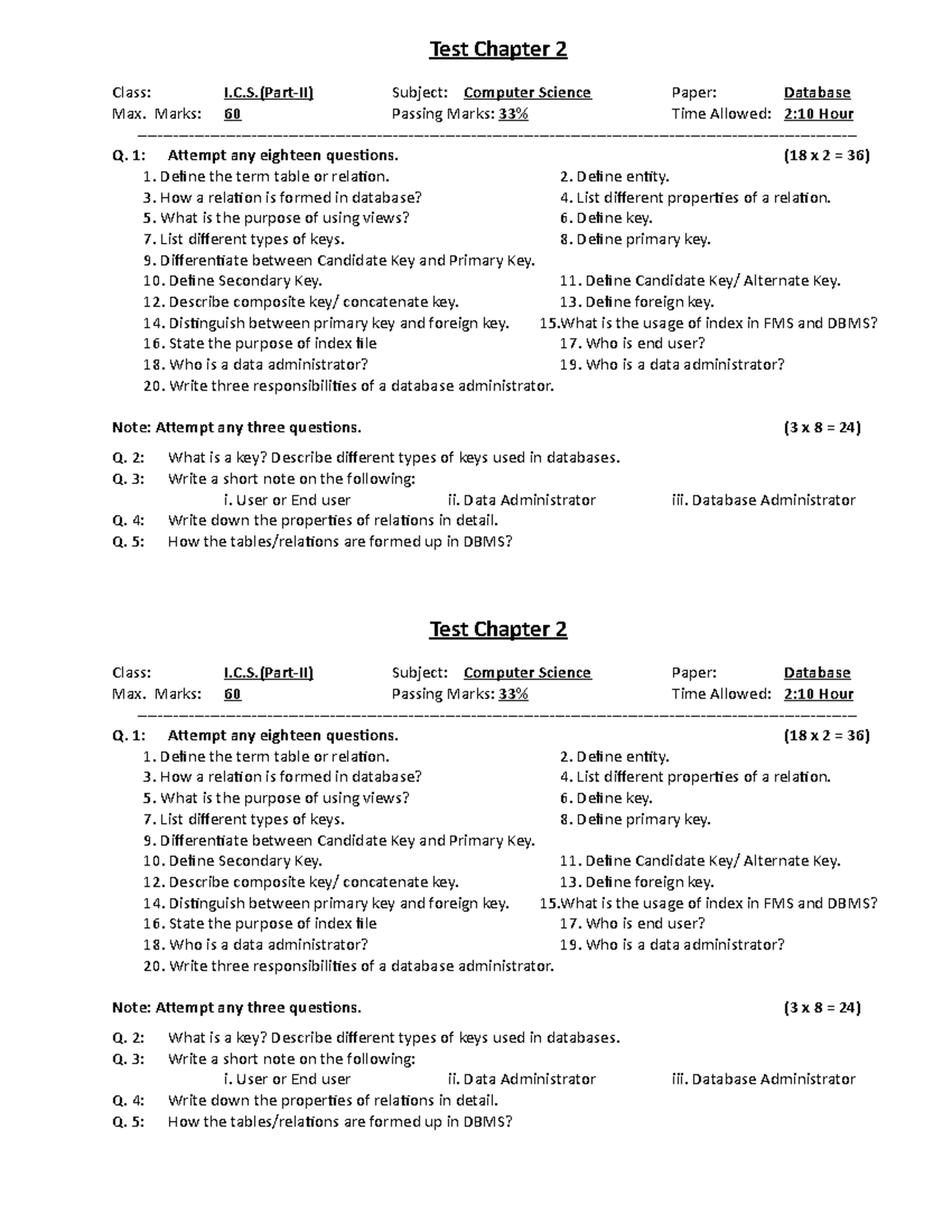 Chapter 2 - Test Chapter 2 Class: I.C.(Part-II) Subject: Computer ...