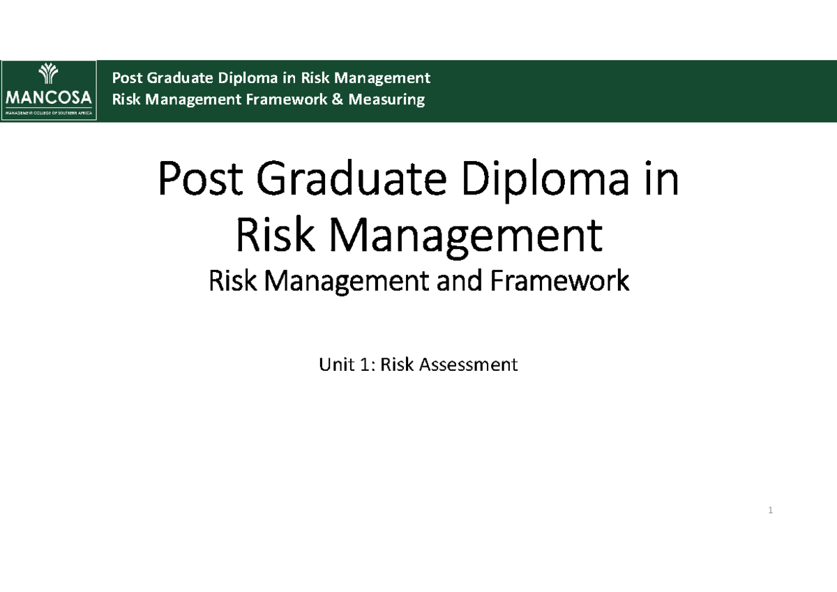 Pgdrm RMFM Unit 1: Comprehensive Risk Assessment Overview - Studocu
