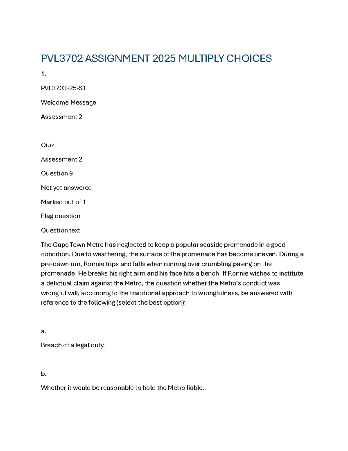 PVL3702 - Analysis of Multiple Choice Assignment Questions 2025 - Studocu