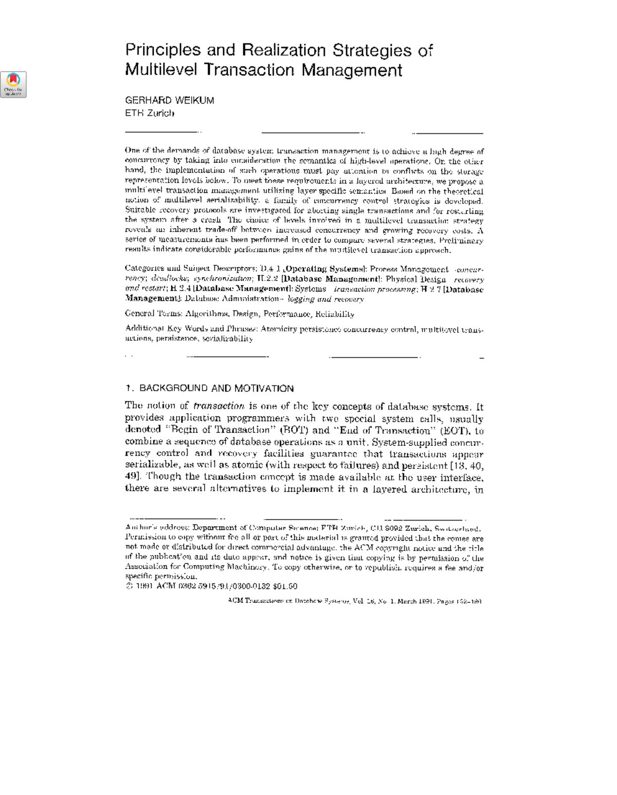 103140 - An intro - Principles and Realization Strategies of Multilevel Transaction Management ...