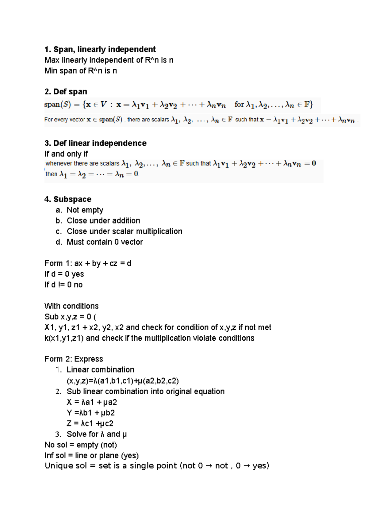 Lab Test 1: Span and Linear Independence Concepts - Studocu
