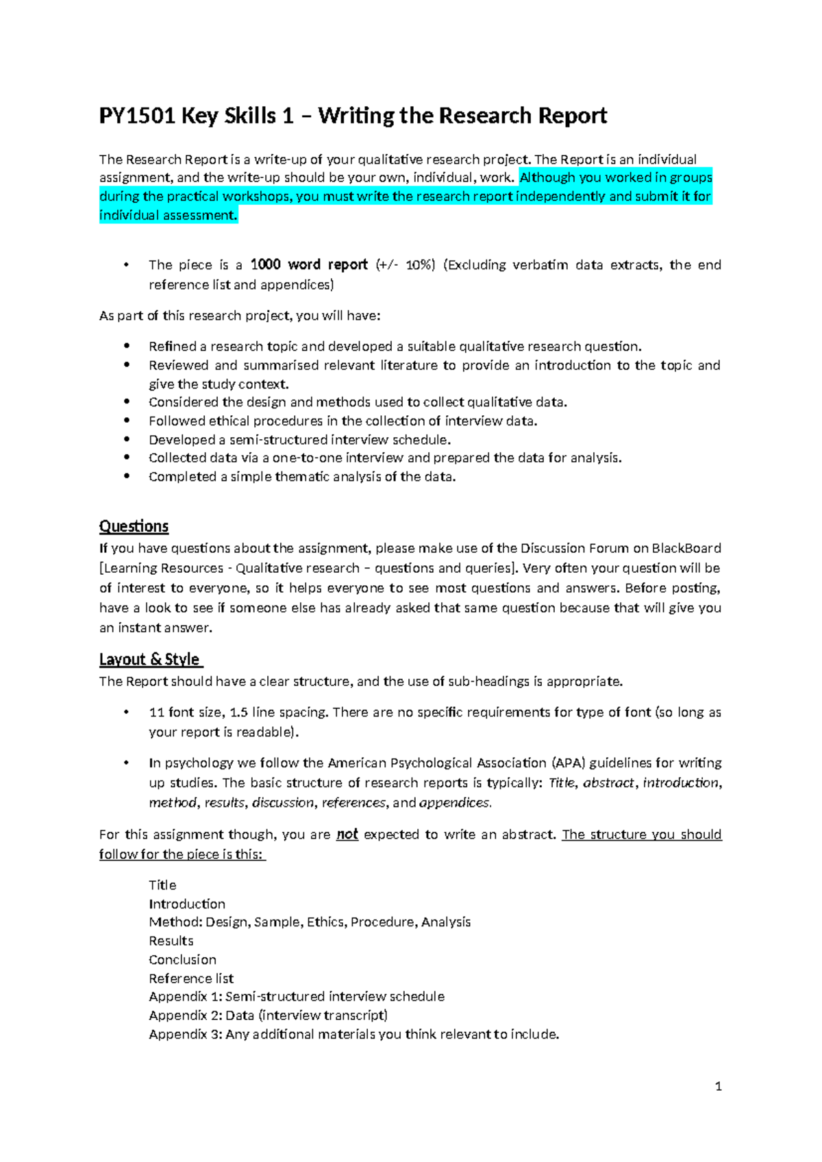 PY1501 Final Report Guidelines for Qualitative Research - Studocu
