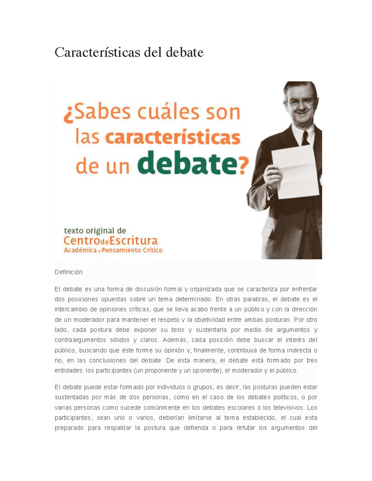 Características del Debate: Definición y Estructura Académica - Studocu