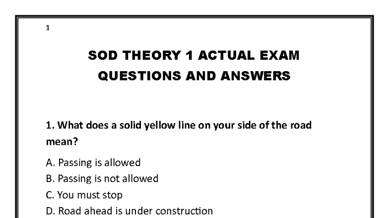 SOD 1 Theory Exam: Actual Questions & Answers Guide - Studocu