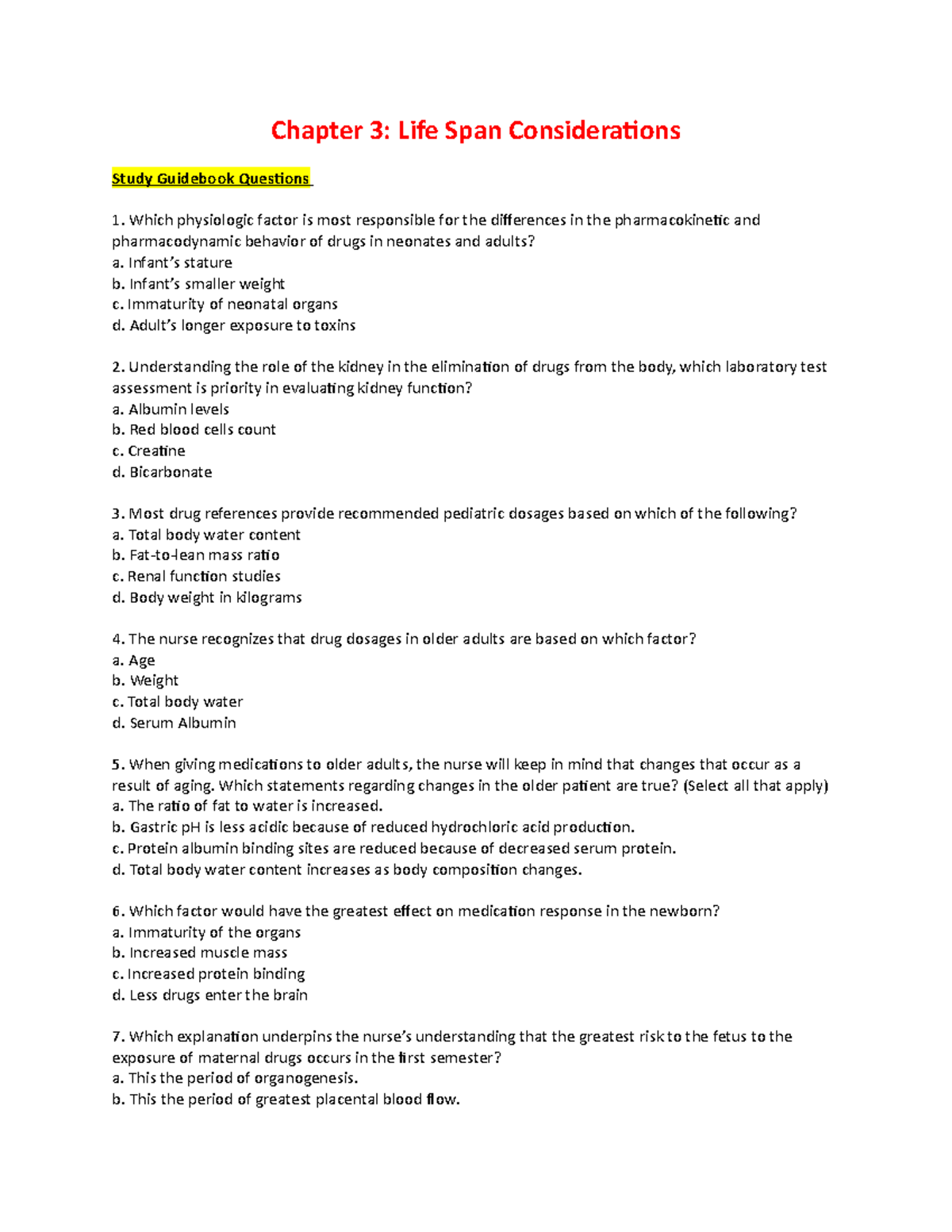 Chapter 3 Study Guide Questions - Chapter 3: Life Span Considerations ...