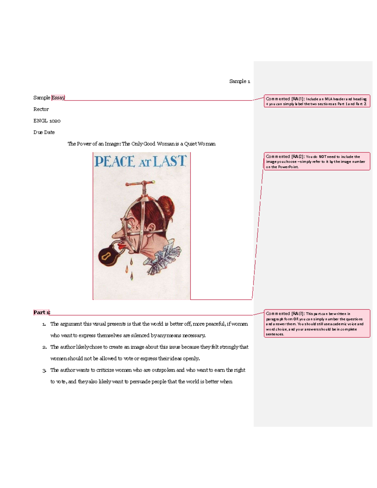ENGL 1020 Sample Rhetorical Analysis Essay on Women's Suffrage - Studocu