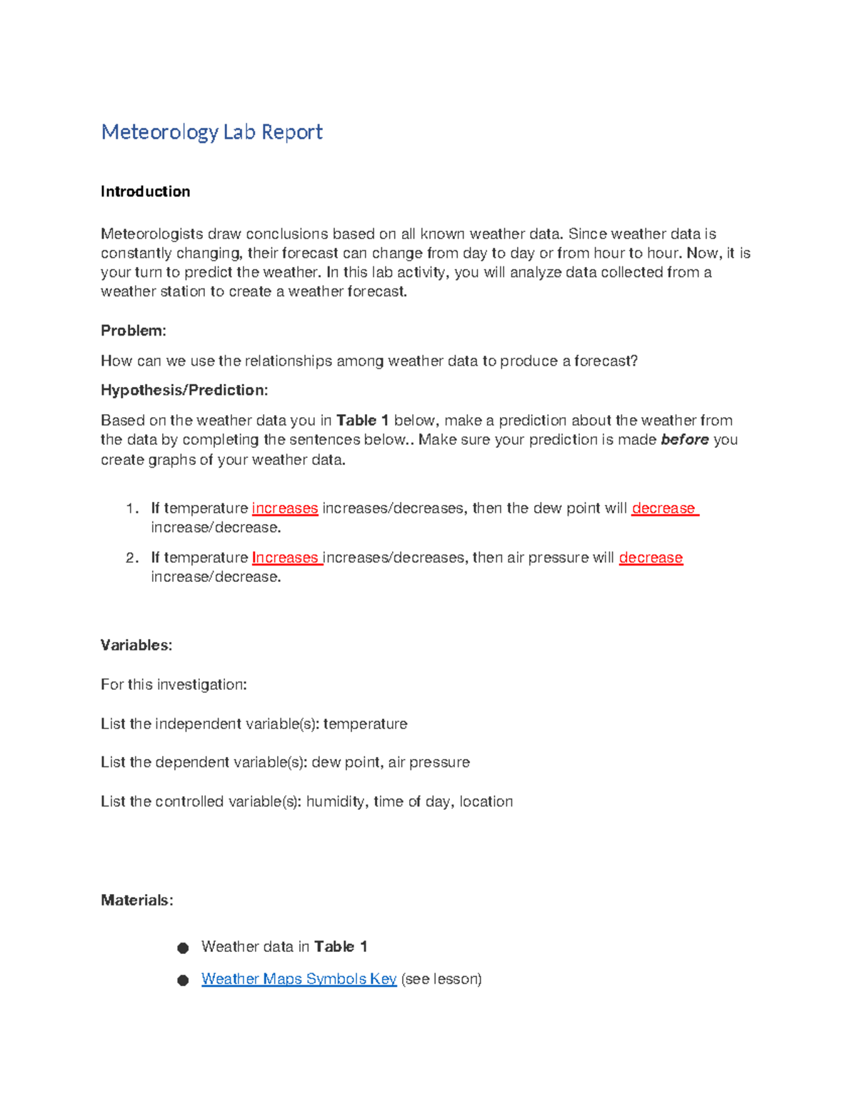 E6 Meteorology Lab Report: Weather Data Analysis and Forecasting - Studocu