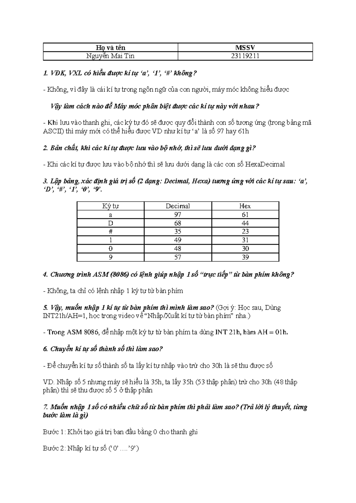 ASCII Characters and Input Methods in ASM 8086 - 234211 - Studocu