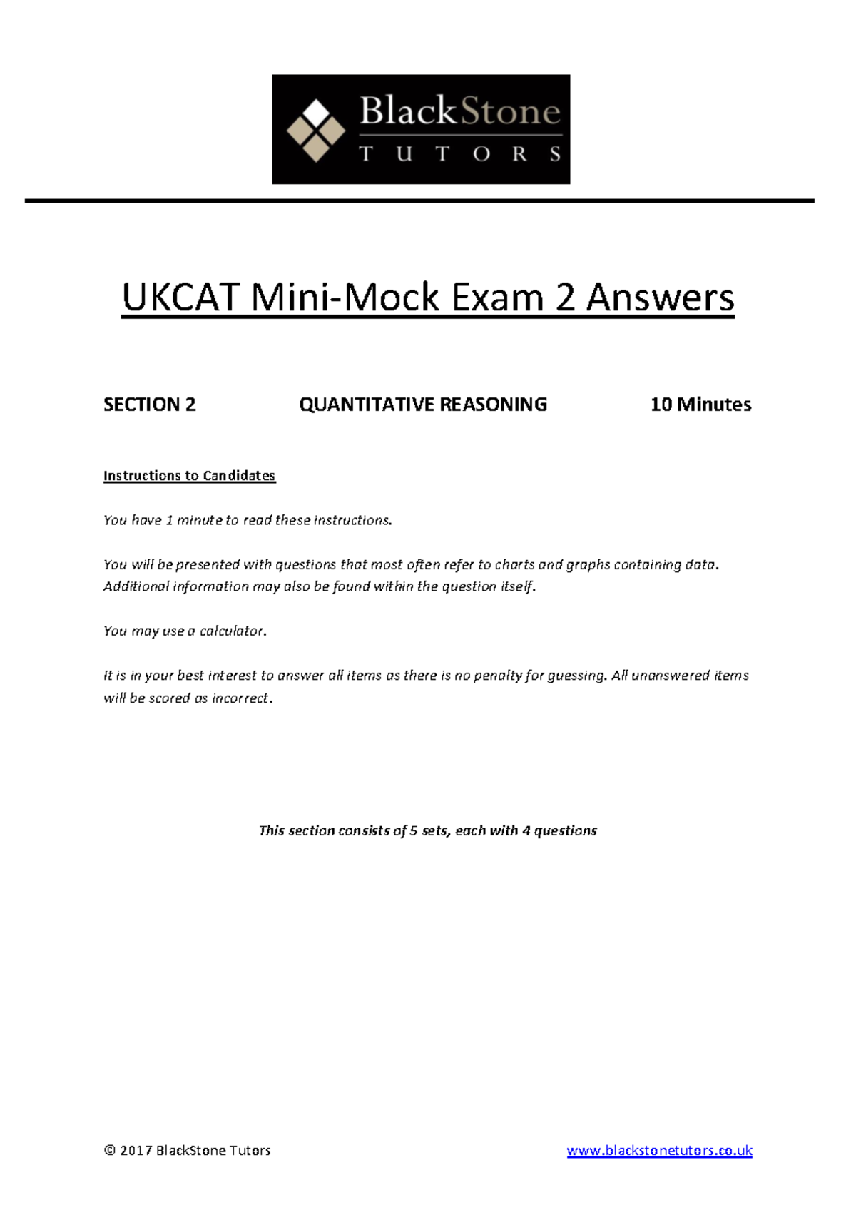 UKCAT Exam 2 Quantitative Reasoning Answers - BlackStone Tutors - Studocu