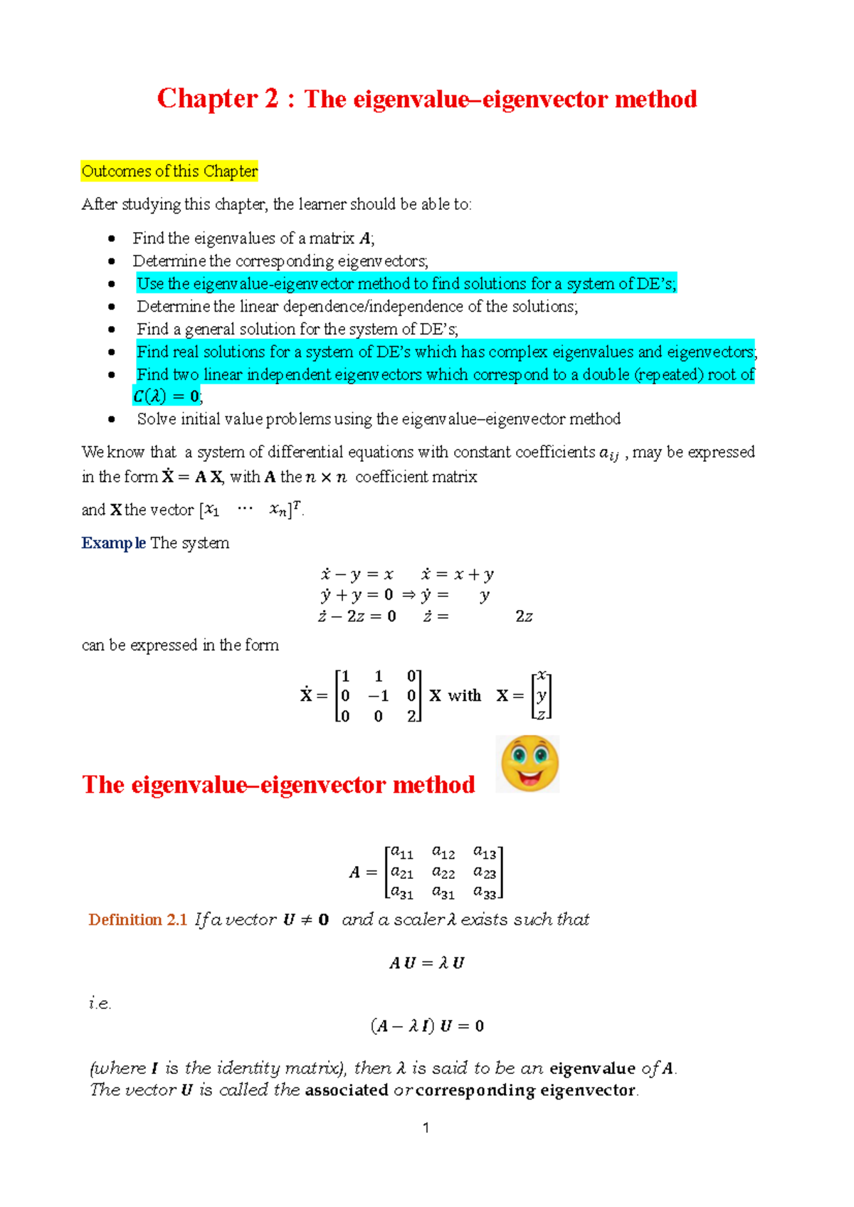 Chapter 2: Eigenvalues and Solutions - Short Notes for Practice - Studocu