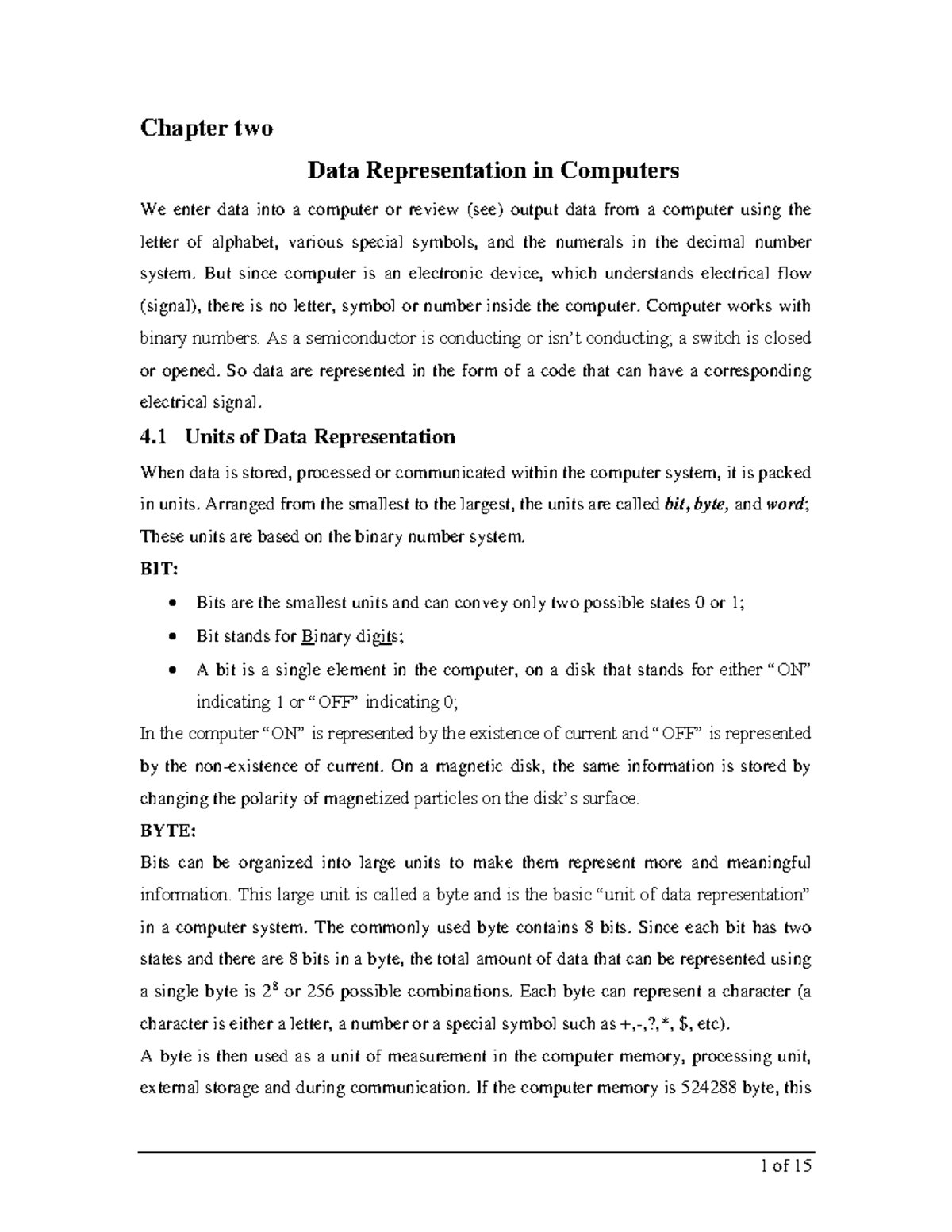 Chapter 2 - Data Representation in Computers (CS101) - Studocu
