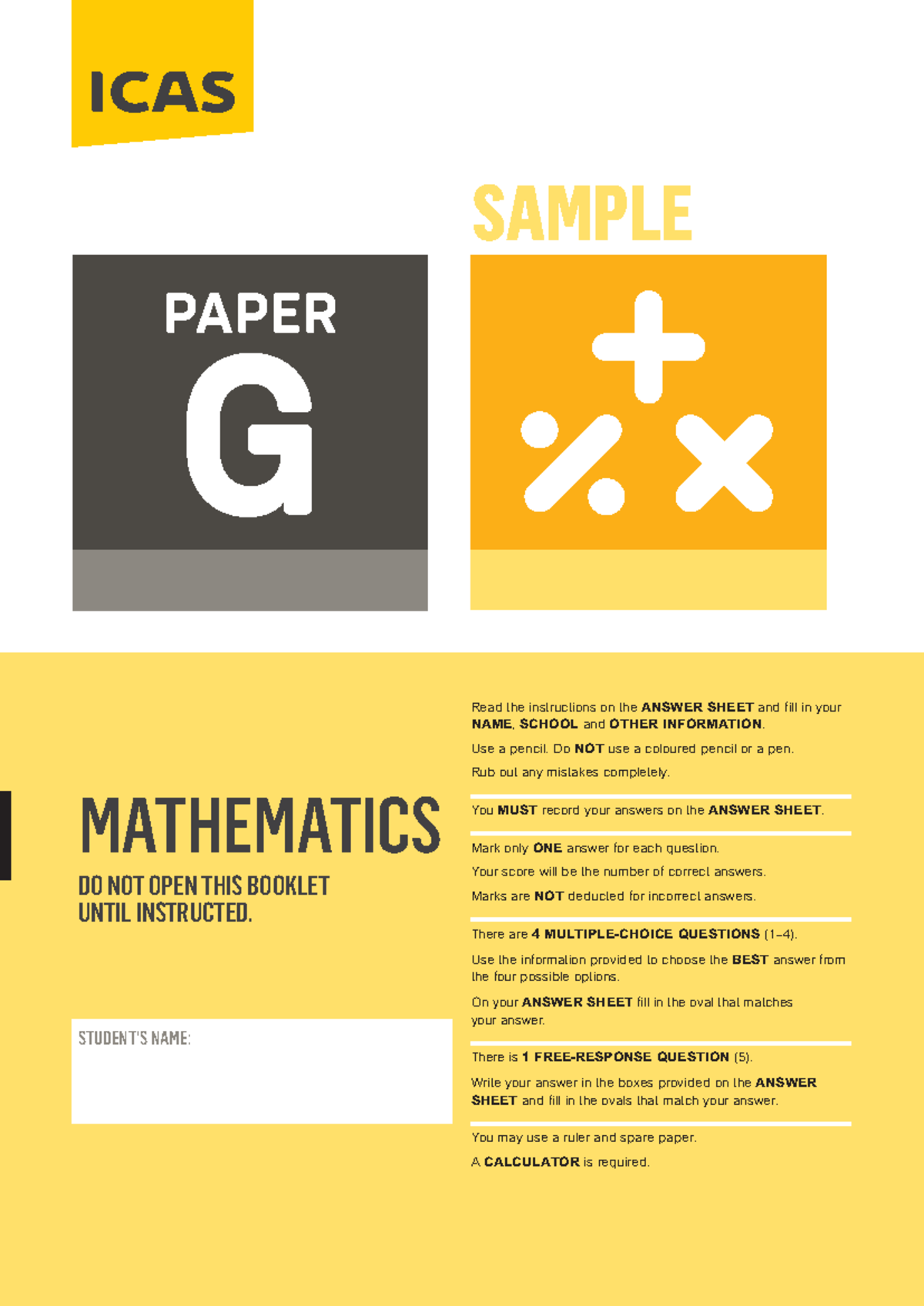 Class 8 ICAS Mathematics Sample Paper G - Practice Exam - Studocu