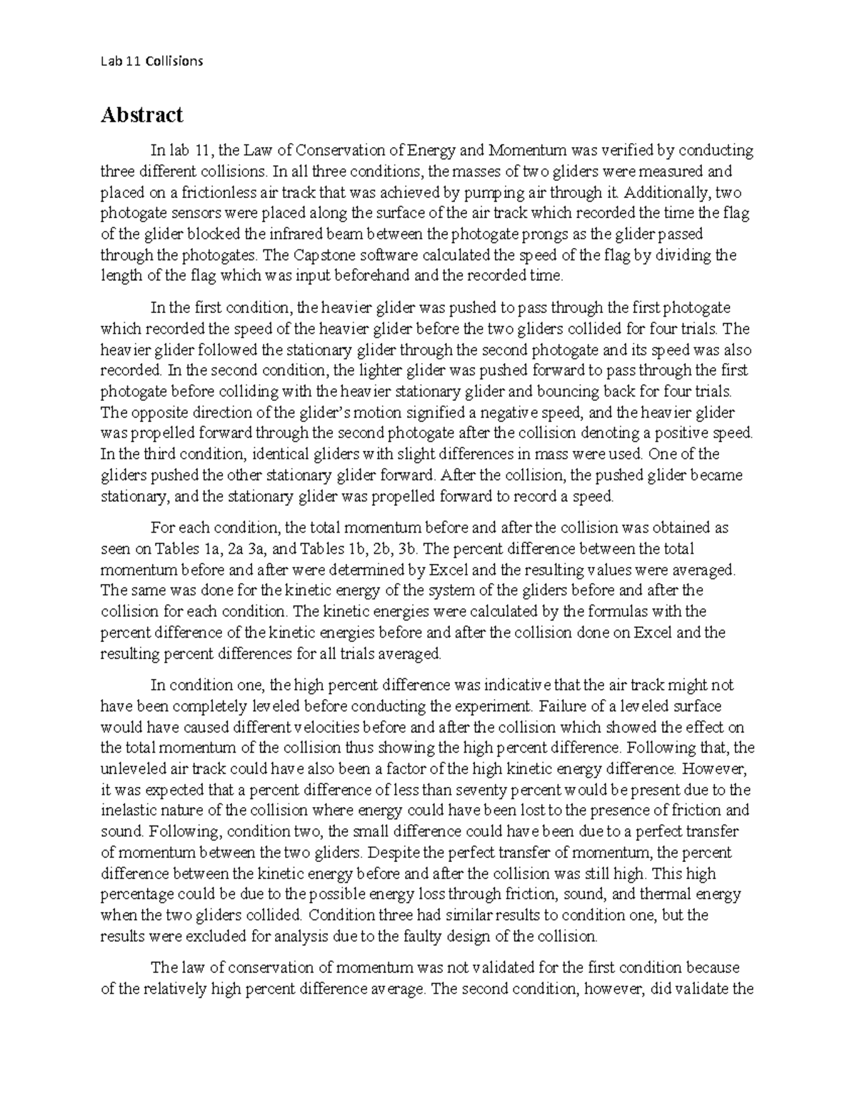 Phys - Lab 11 Report: Analysis of Collision Dynamics and Momentum - Studocu