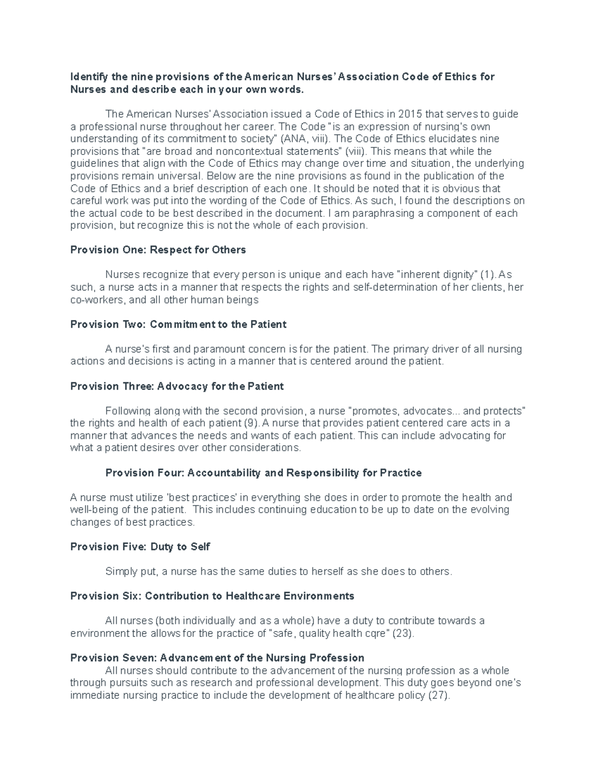 End of Program Outcome Essay - Identify the nine provisions of the ...