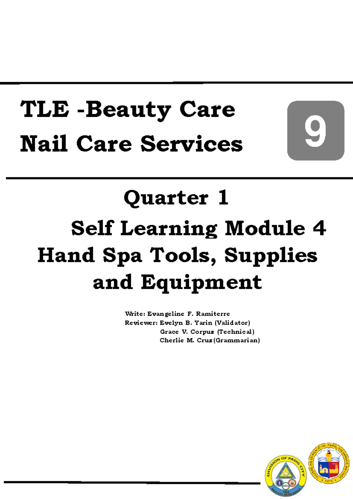 TLE9 Nailcare Q1 M4 - Hand Spa Tools & Supplies Module - Studocu