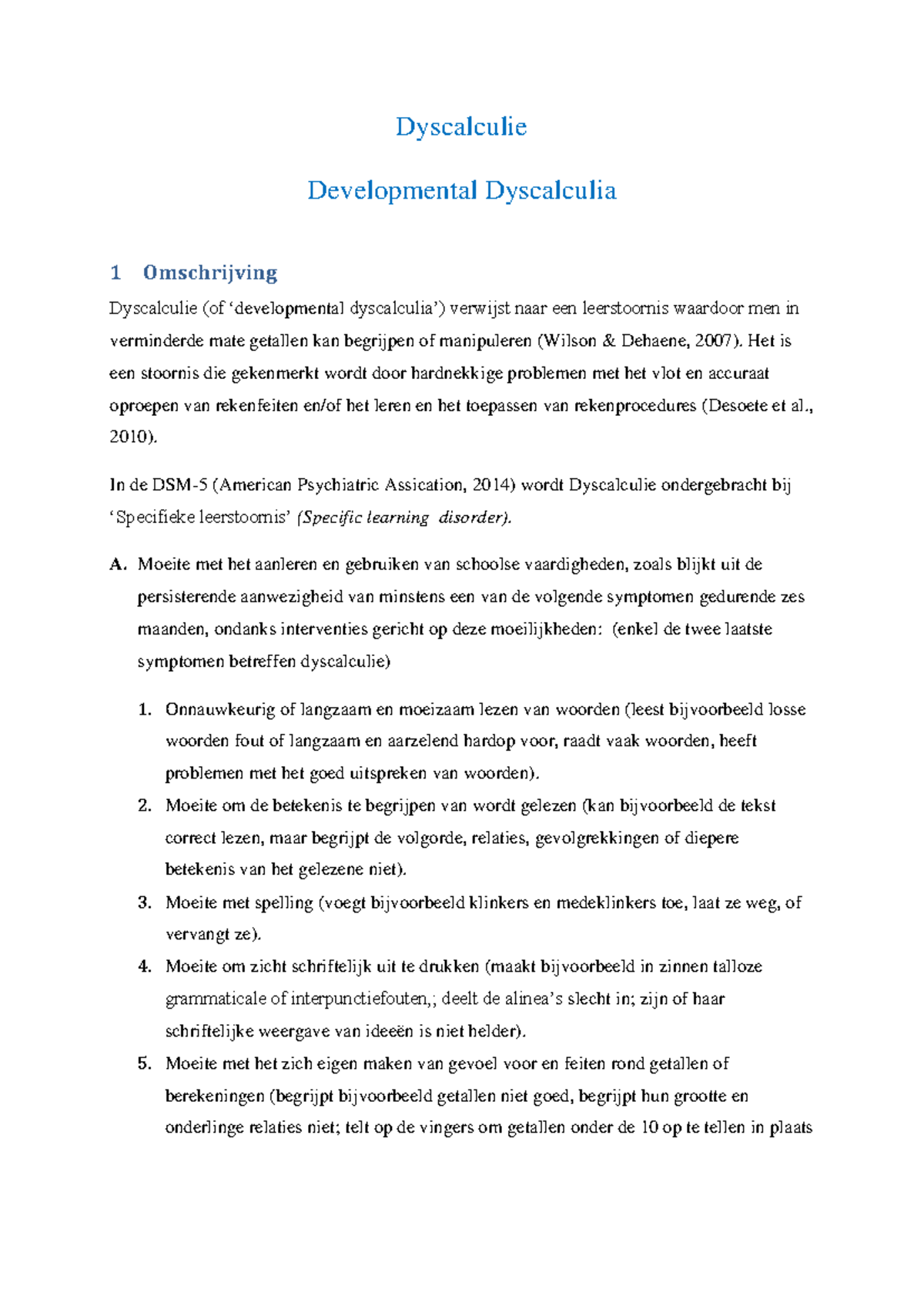 Fiche dyscalculie - extra oefeningen - Dyscalculie Developmental ...