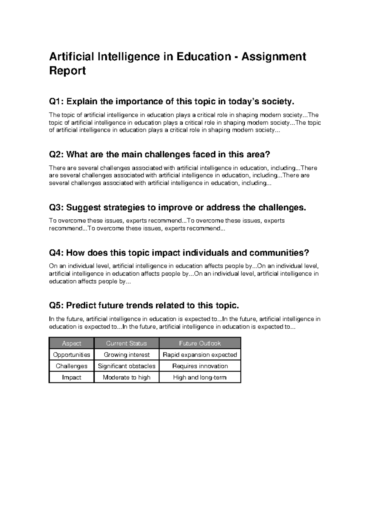 Artificial Intelligence in Education Assignment Report Q1-Q5 - Studocu