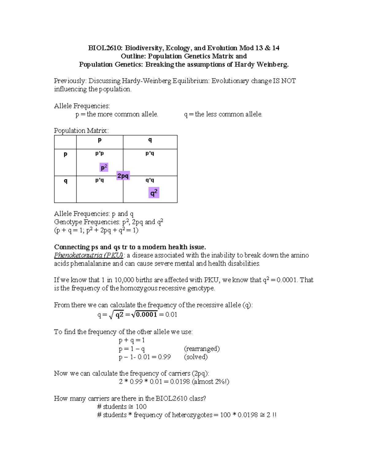 BIOL2610: Population Genetics & Evolutionary Agents Overview - Studocu