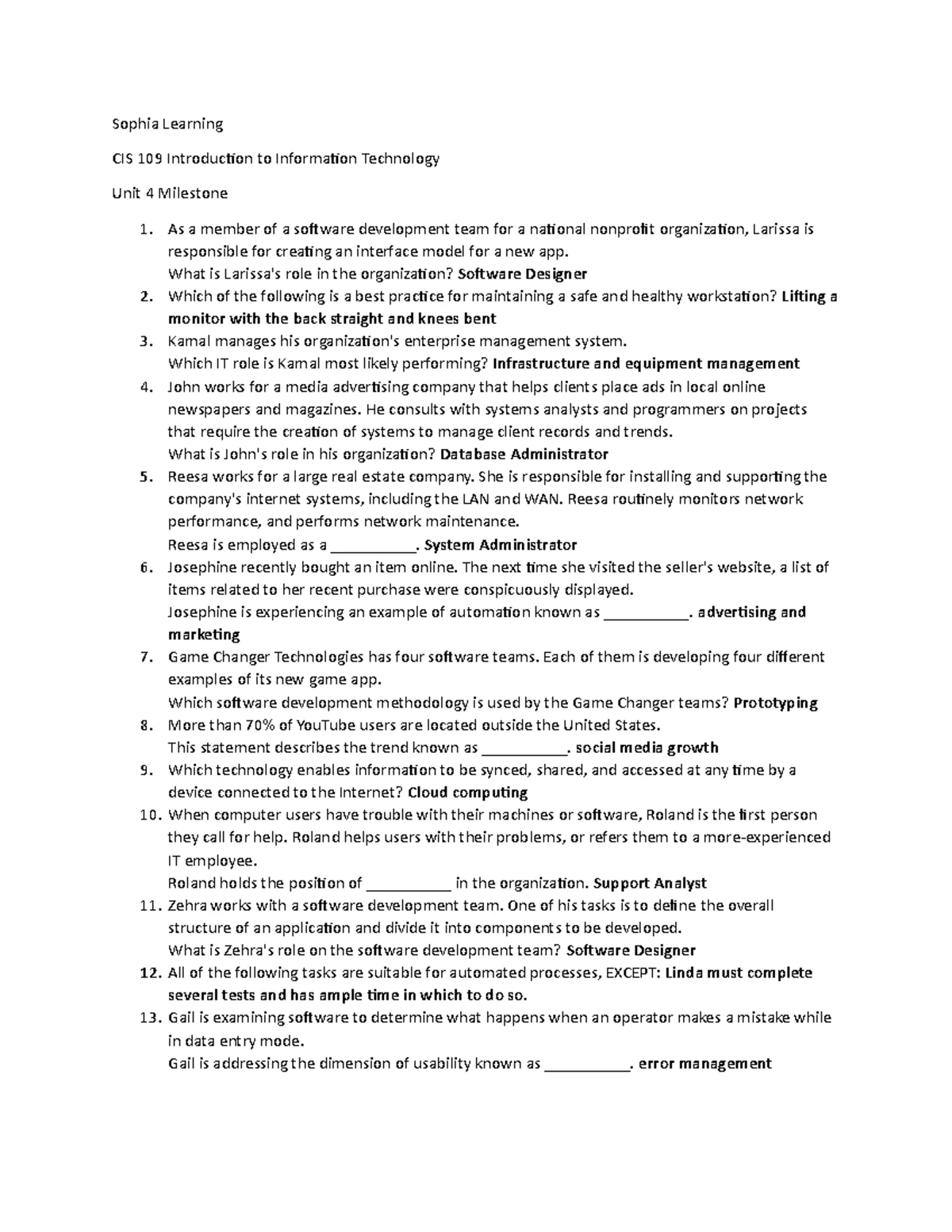 Unit 1 Milestone 1 - Computer Hardware and Software - Studocu