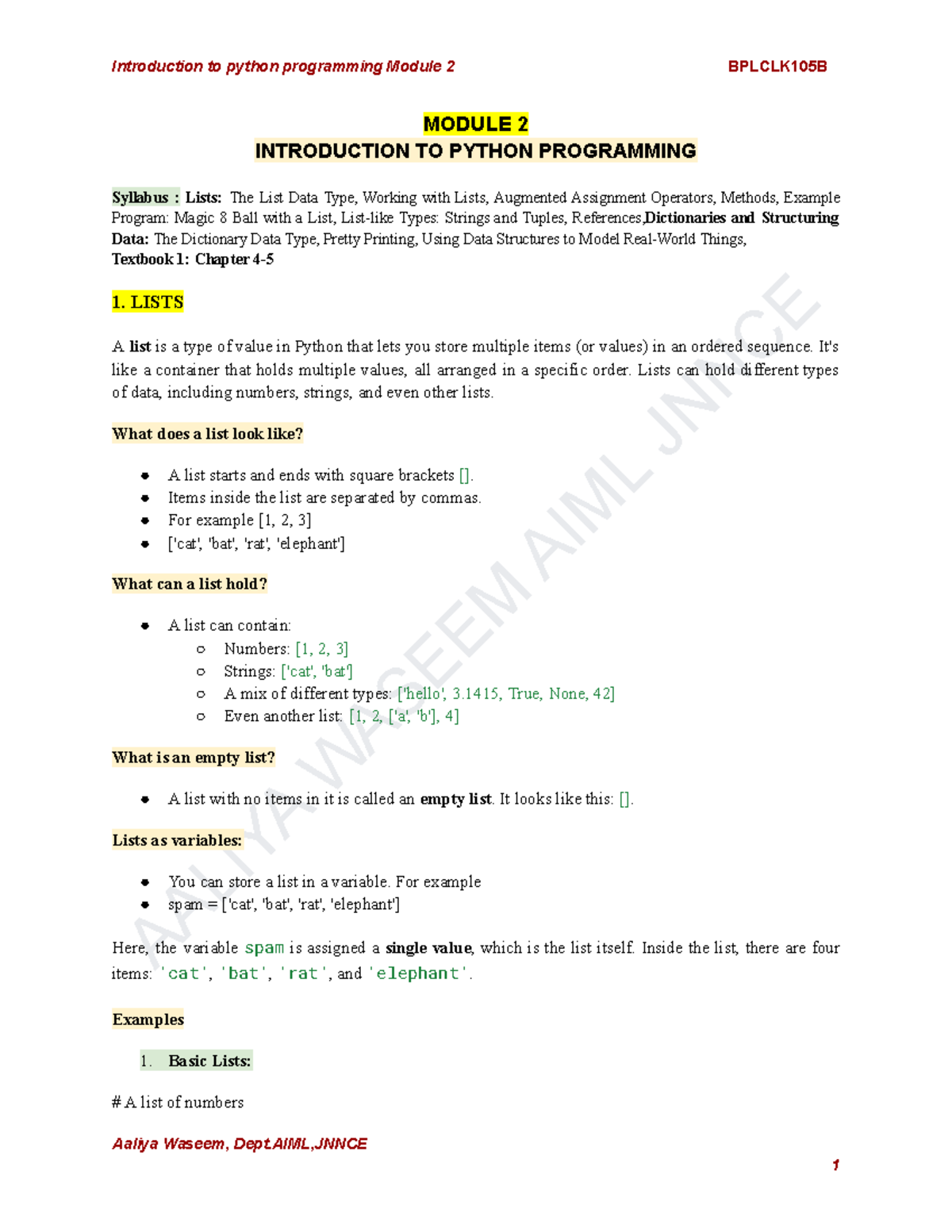 Module BPLCLK105B: Python Programming - Lists and Data Structures Notes ...