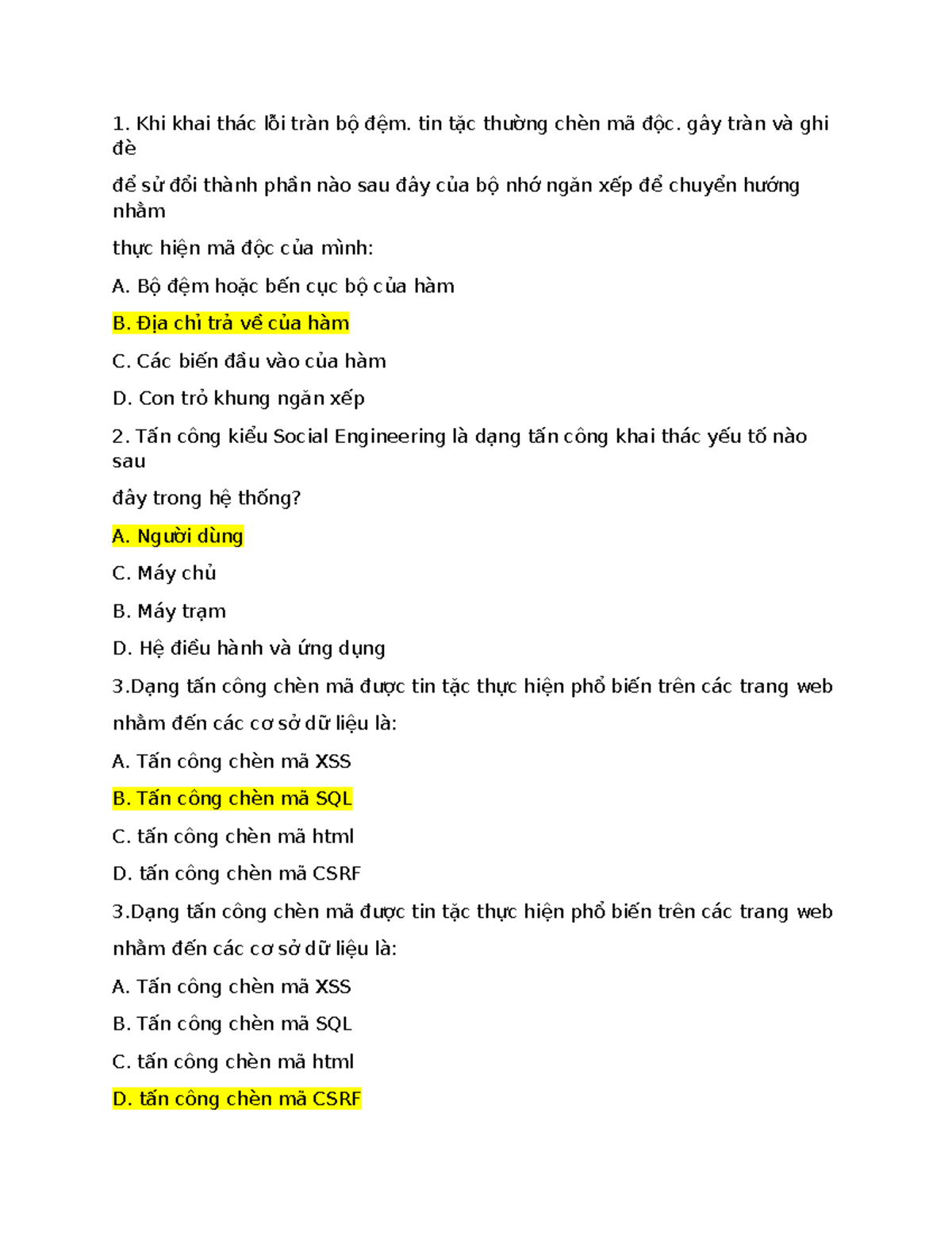 Tổng hợp câu hỏi ôn tập An ninh mạng - MĐ 1.0 - Studocu