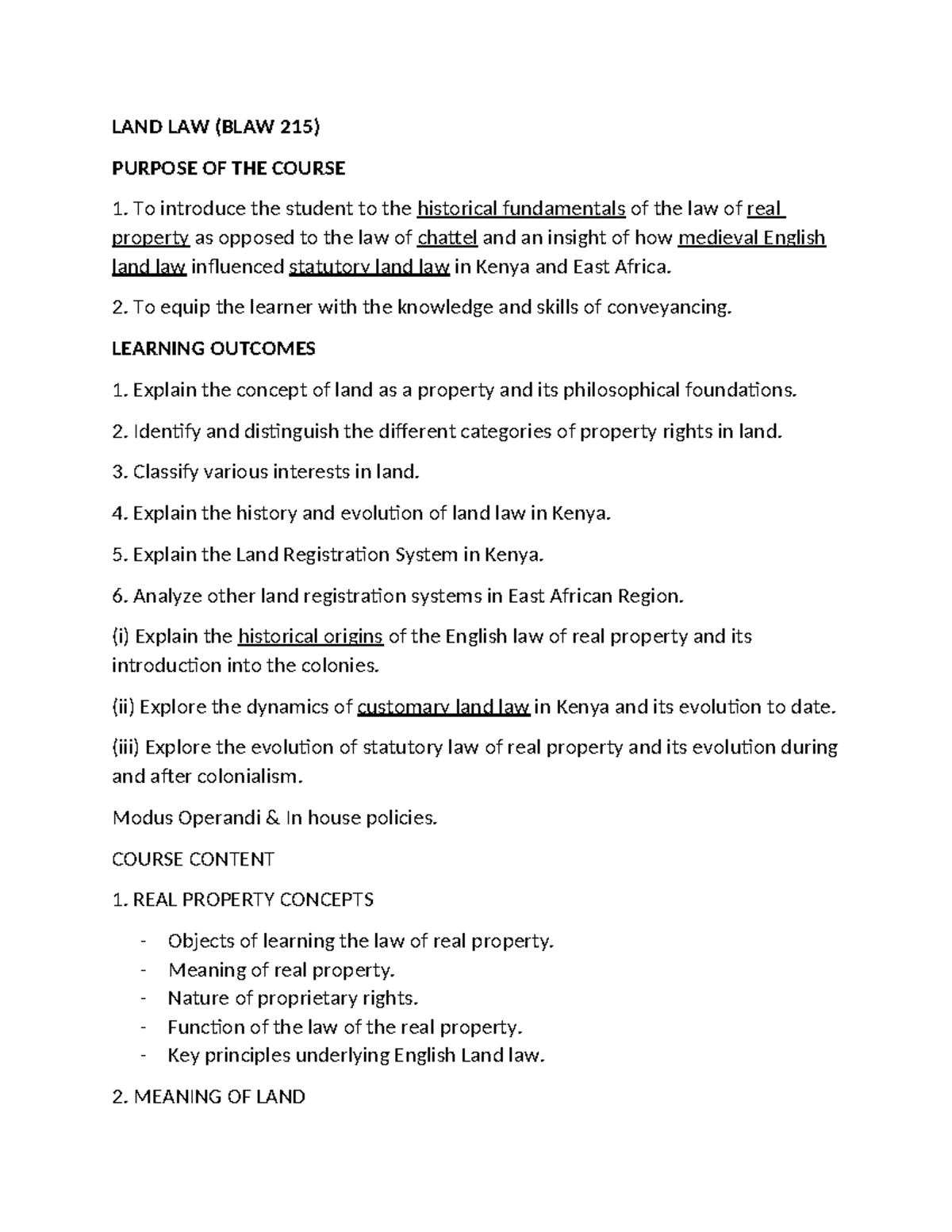 LAND LAW (BLAW 215) Handbook: Comprehensive Land Law Notes - Studocu