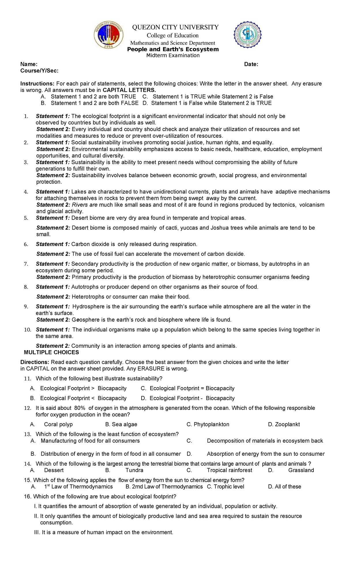 GEE2 Midterm Exam Questions & Answers for 2nd Sem 2024-2025 - Studocu