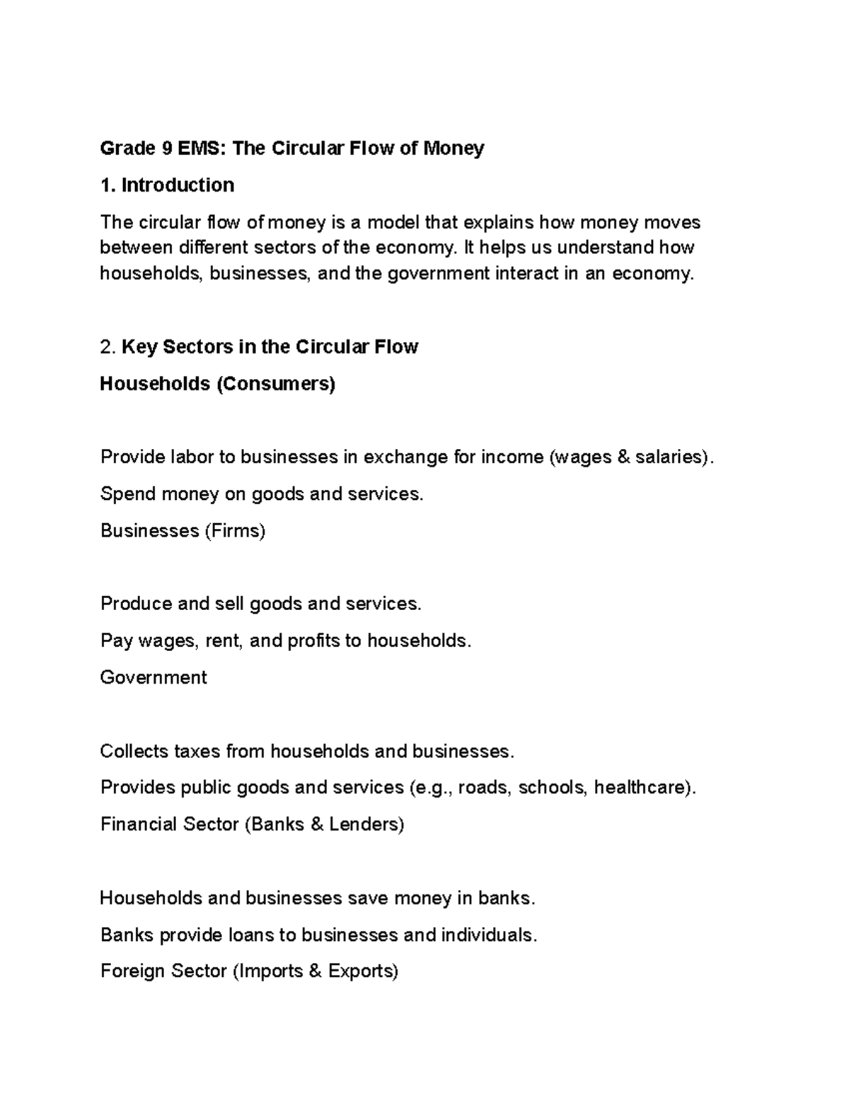 Grade 9 EMS: Understanding the Circular Flow of Money in Economy - Studocu