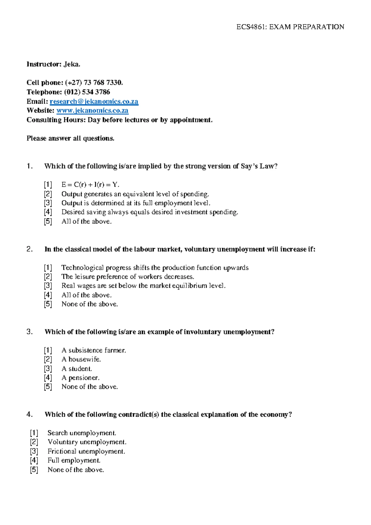 ECS4861 Assignment 3 Memo: Wage & Price Rigidity in Keynesian Economics - Studocu