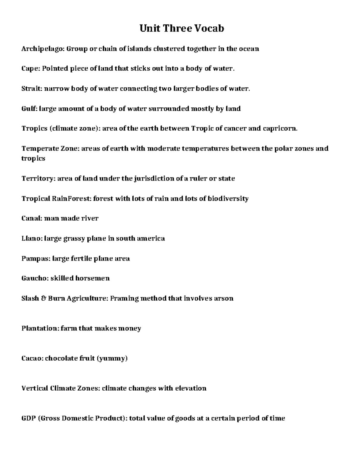 Unit 3 Vocab Notes: Key Terms & Definitions for Geography - Studocu