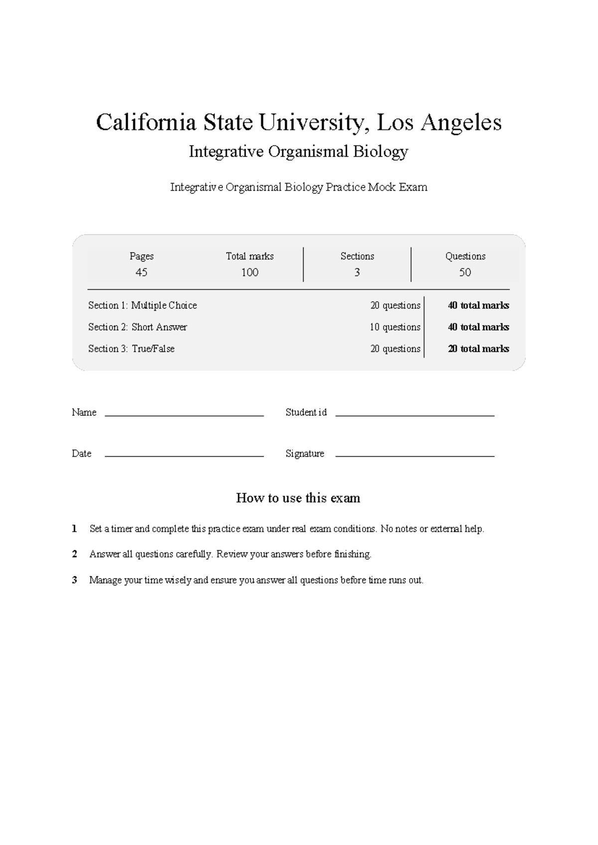 BIOL 3600 Integrative Organismal Biology Practice Mock Exam 2026 - Studocu