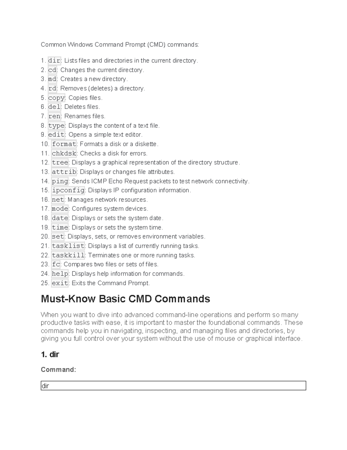 Common Windows CMD Commands: A Comprehensive Guide - Studocu