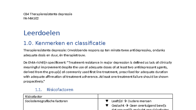 CB4 Therapieresistente Depressie: Kenmerken, Risicofactoren en ...