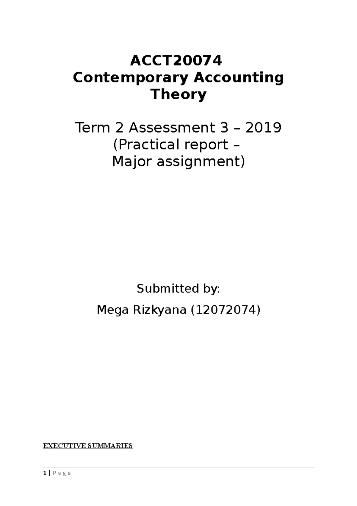 contemporary accounting assessment 3 - ACCT Contemporary Accounting ...