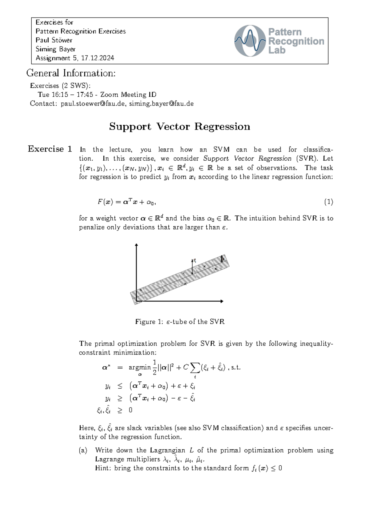 Ex05 Support Vector Regression - Exercises for Pattern Recognition ...