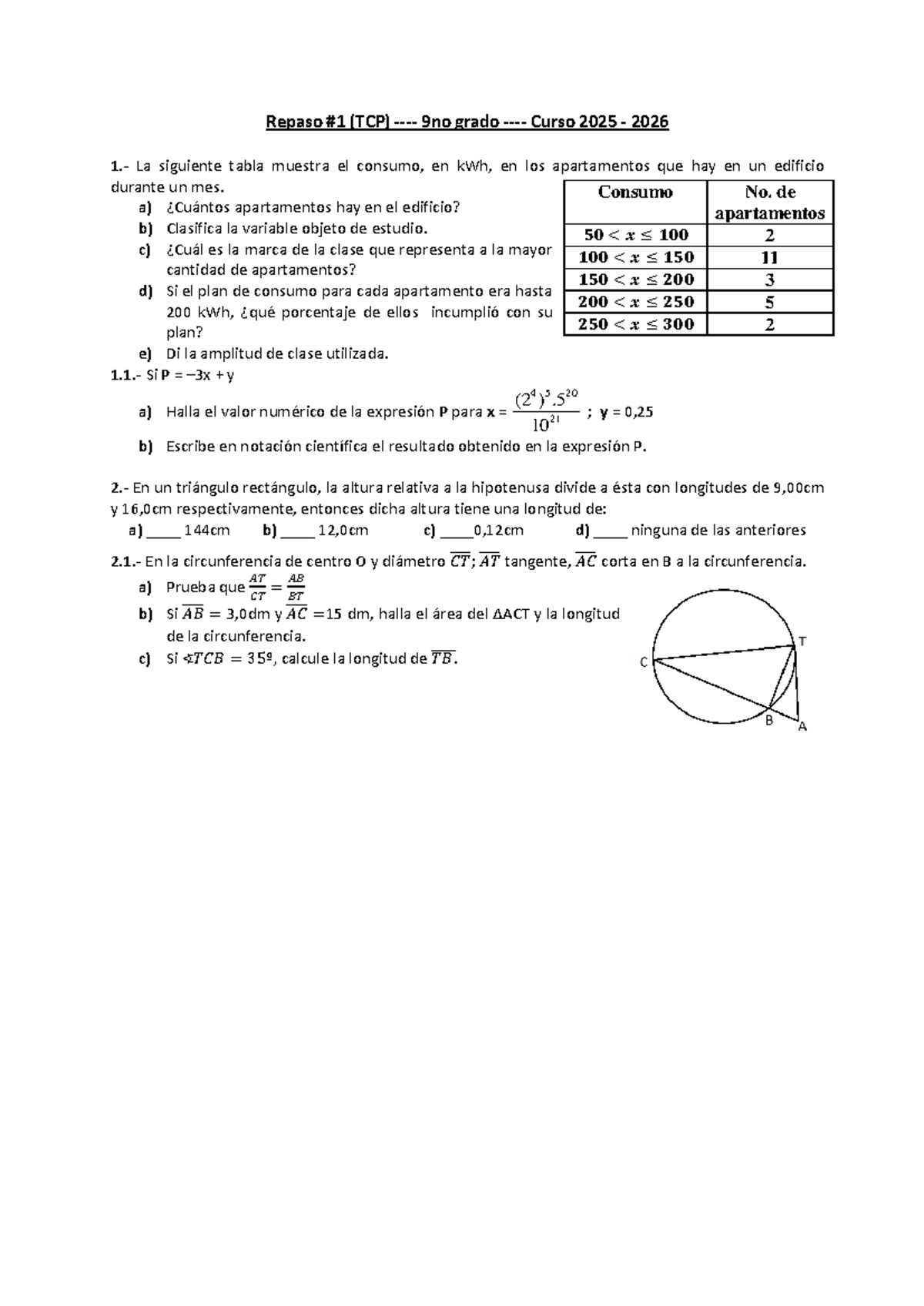 Repaso #3 (E) 9º - Consumo de Energía y Matemáticas 2025-2026 - Studocu