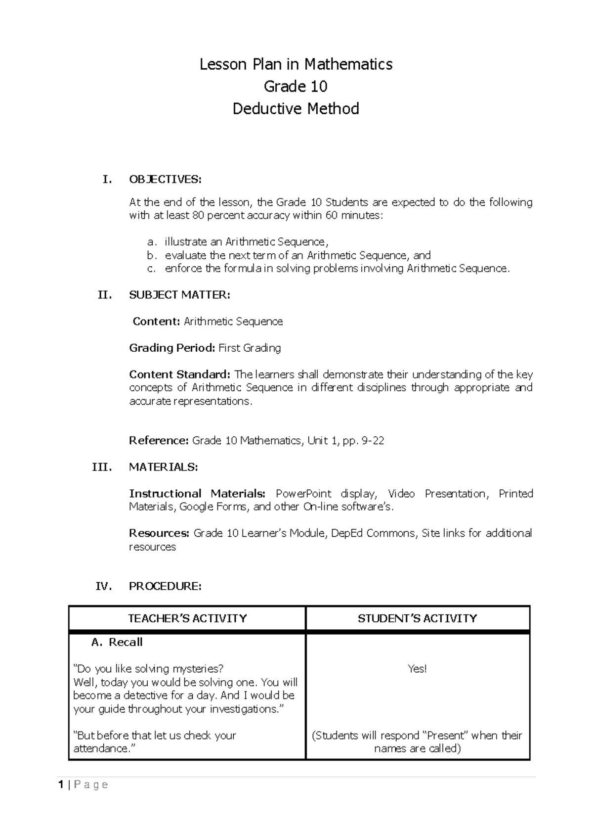 AS19- Lesson-PLAN-Arithmetic-Sequence - Lesson Plan in Mathematics ...