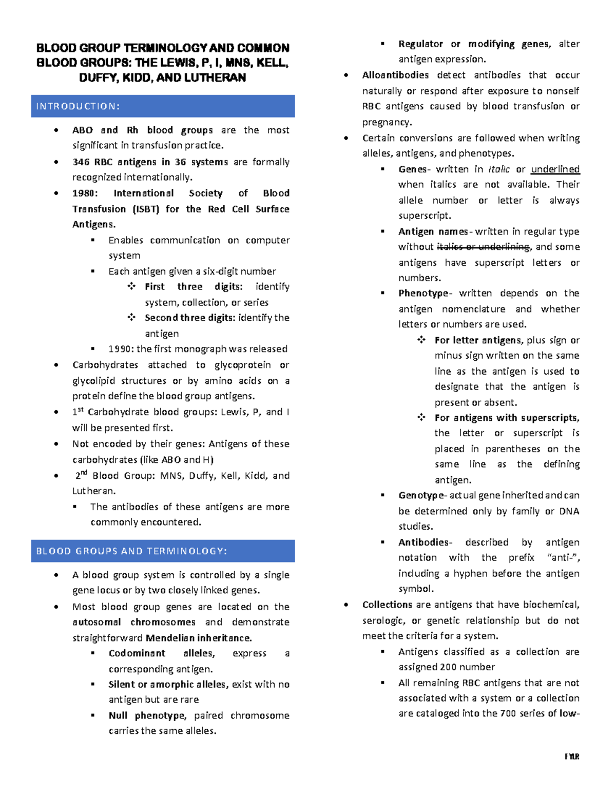 Blood Group Terminology and Common Groups: Lewis, P, MNS, Kell, Duffy ...