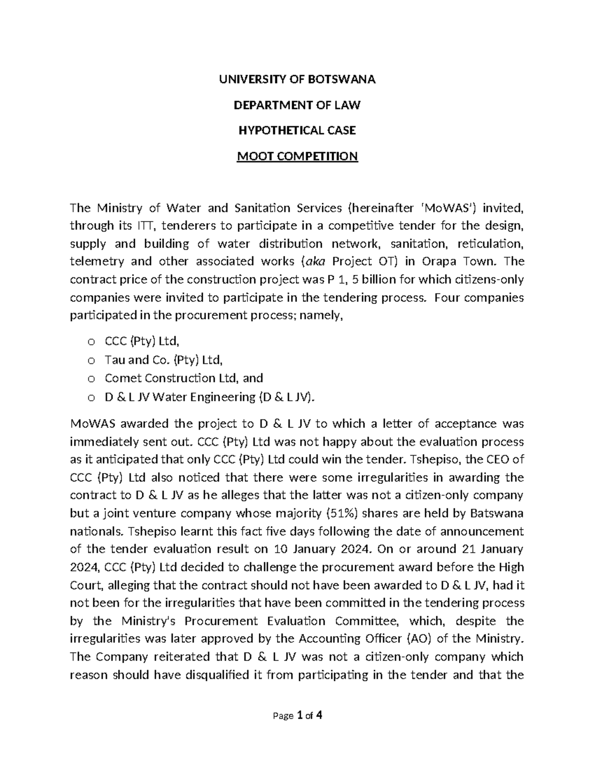 Moot Question-2023-24-II - UNIVERSITY OF BOTSWANA DEPARTMENT OF LAW ...