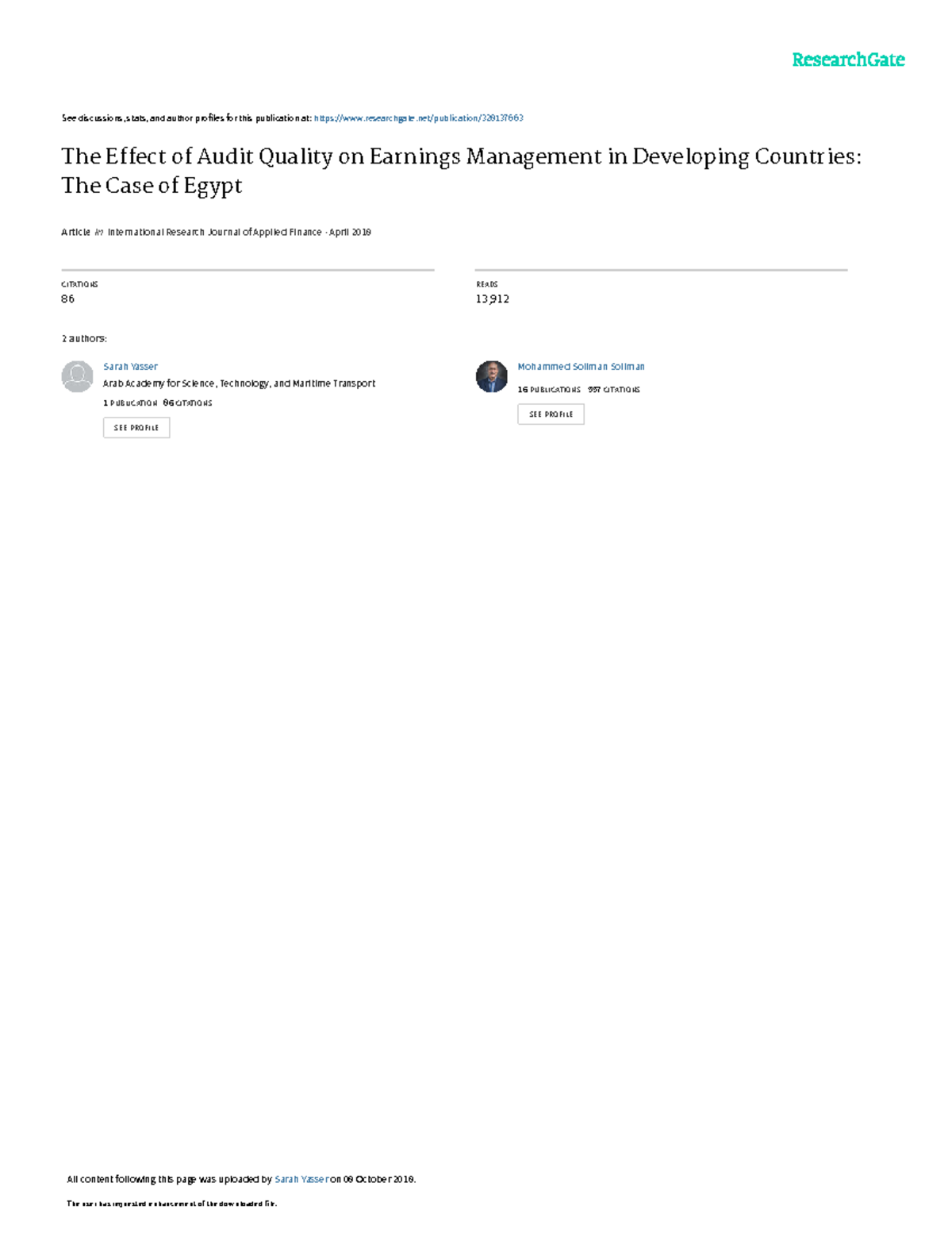 The Effect of Audit Quality on Earnings Management in Egypt: A Study ...