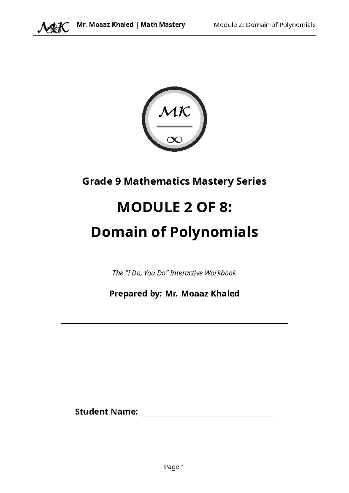 MK Grade 9 Math Mastery: Module 2 - Domain of Polynomials - Studocu