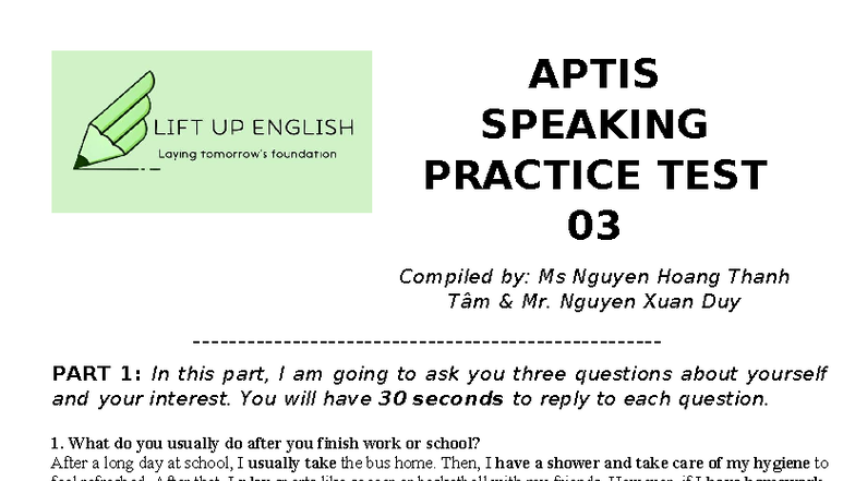 APTIS Speaking Practice Test 03: Self-Reflection & Decision-Making ...