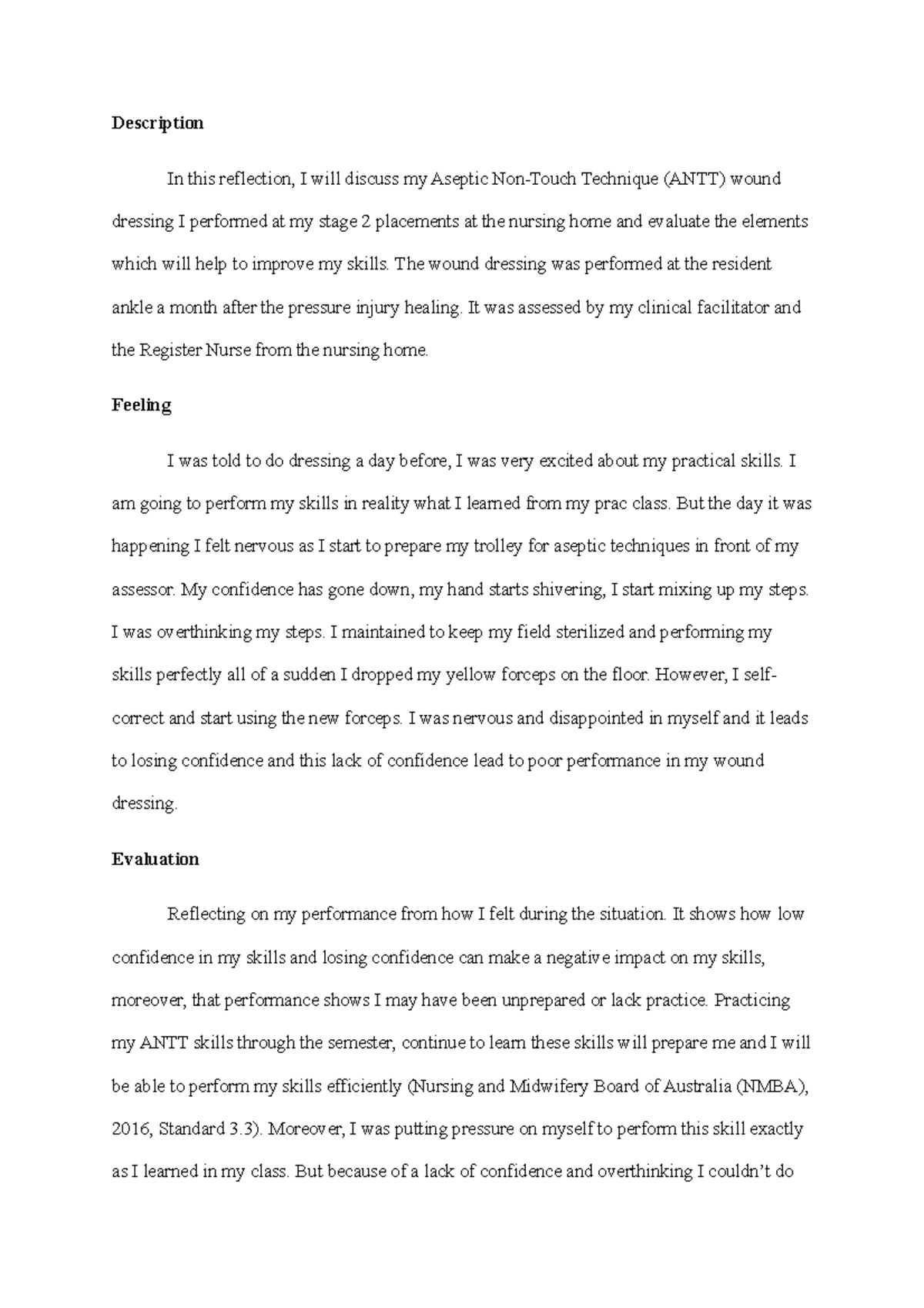 Reflection on ANTT Wound Dressing Skills - Stage 2 Placement - Studocu