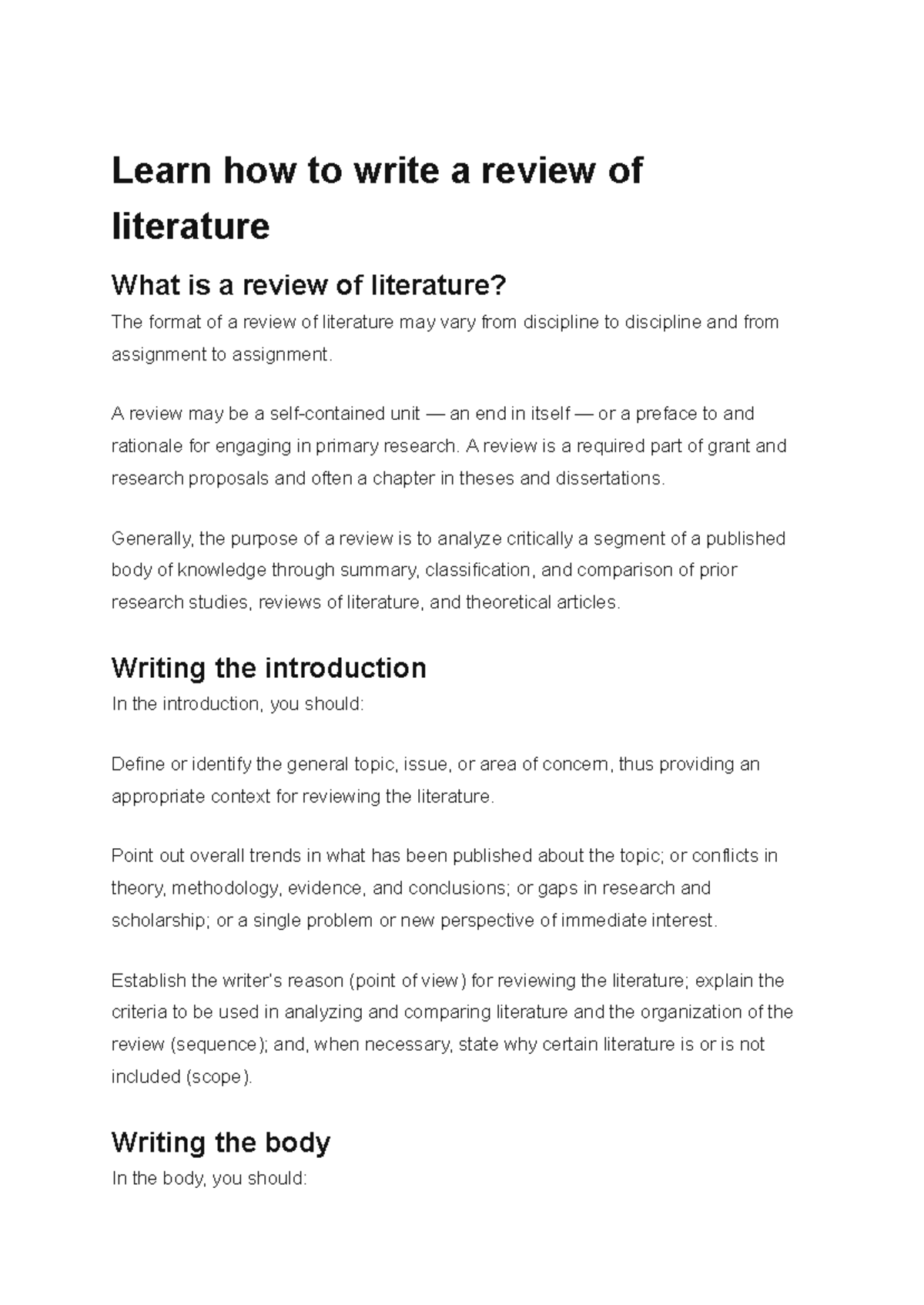 Writing a Literature Review: Guidelines and Best Practices - Studocu