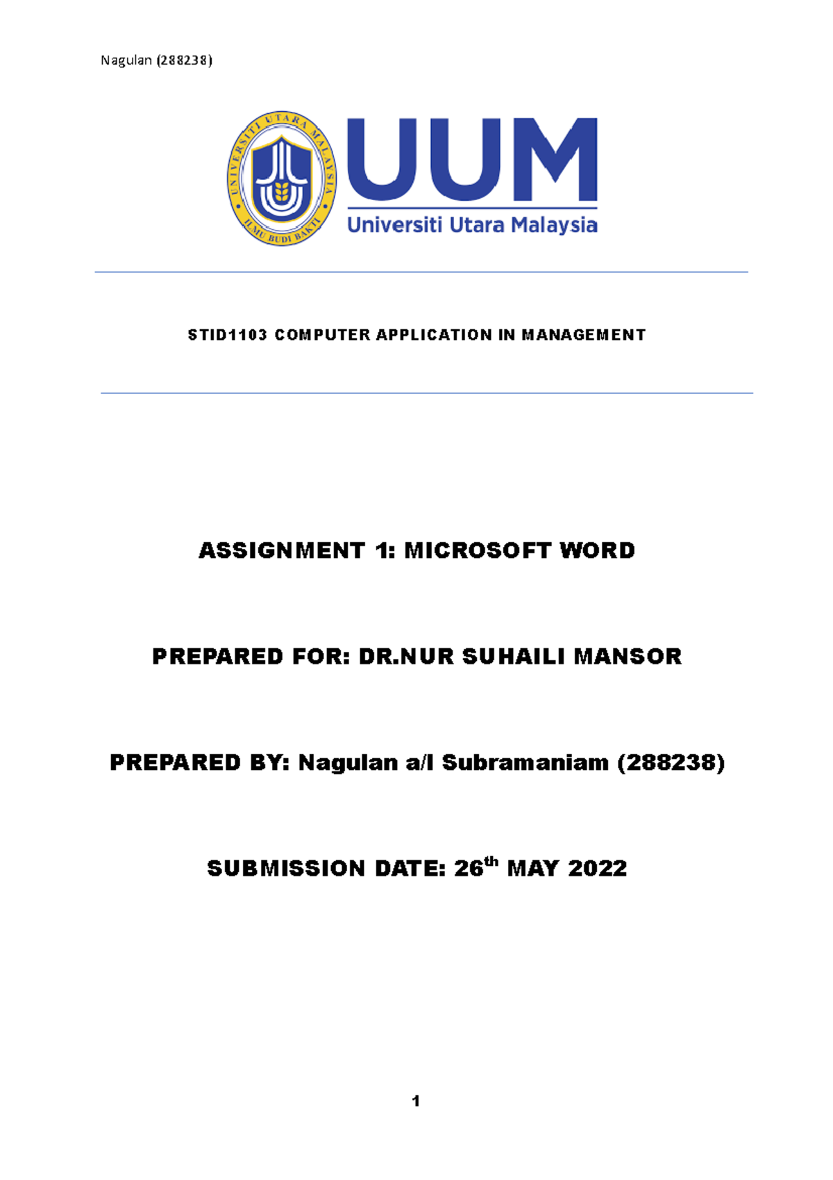 STID1103 Computer Application IN Management - STID1103 COMPUTER ...